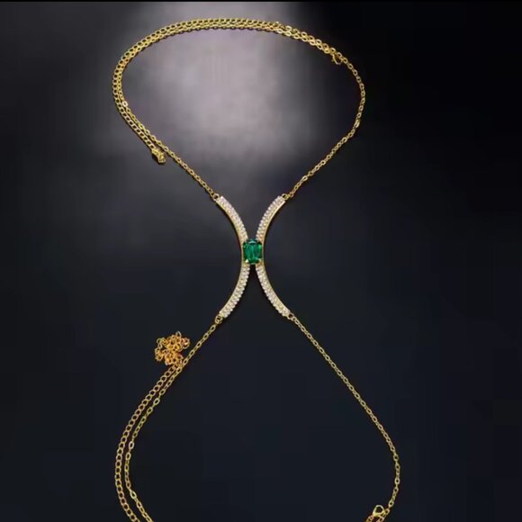 Jewelry | Geometric Green Emerald Gold Tone Diamond Body Chain Club ...
